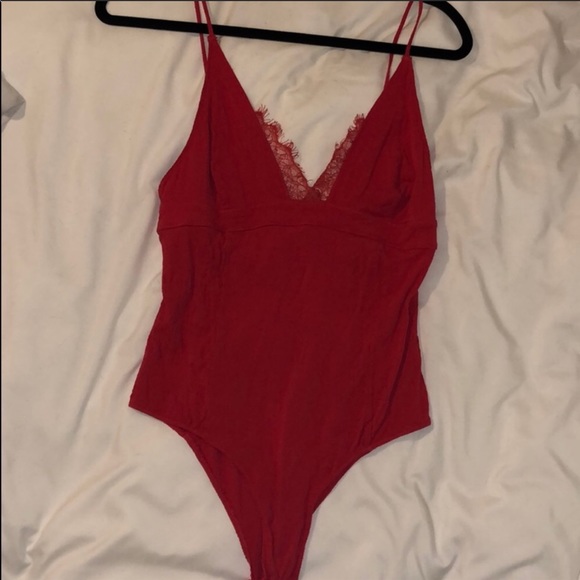 Free People | Tops | Free People Red Lace Bodysuit | Poshmark